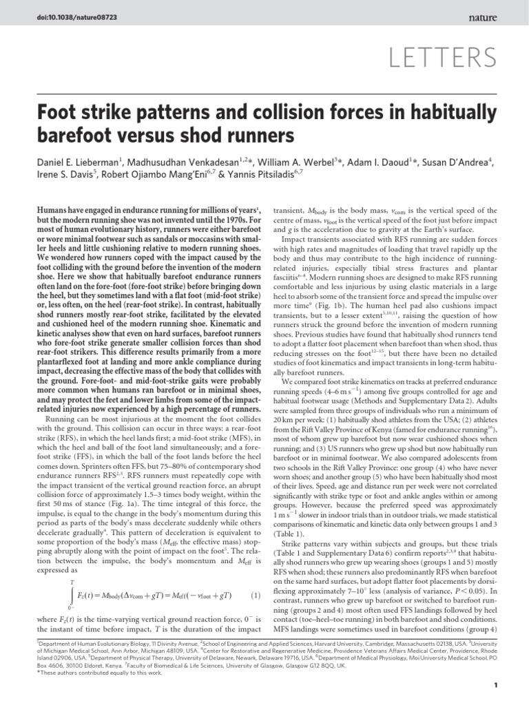 Nature - Foot Strike Patterns and Collision Forces in Habitually ...