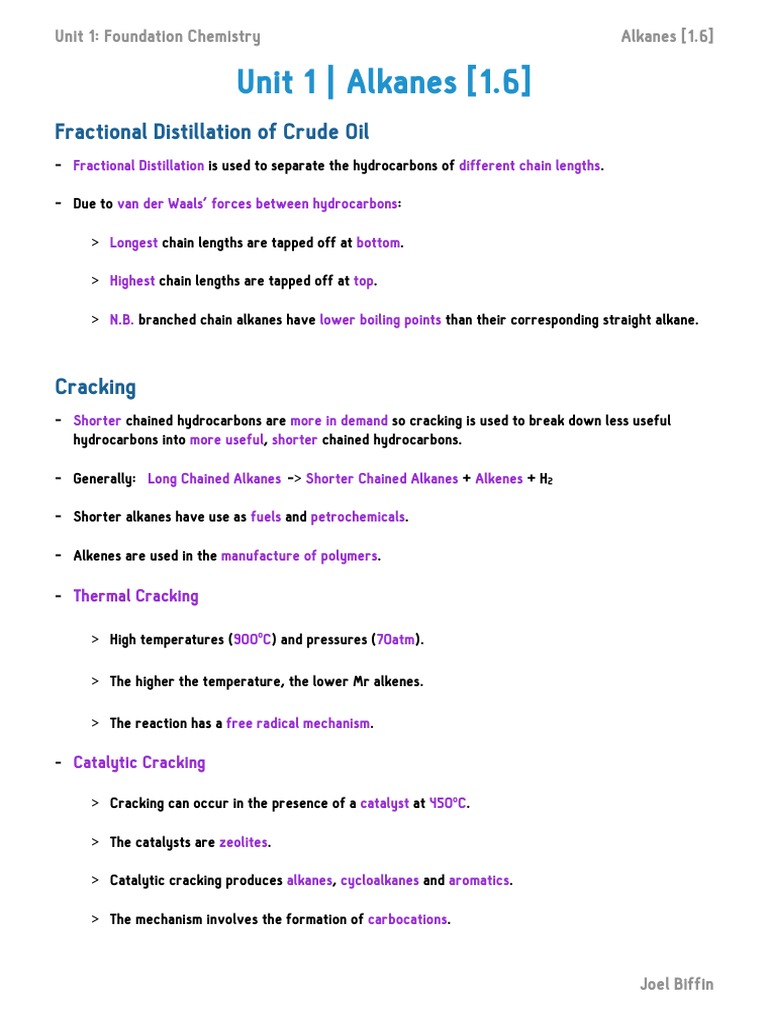 A Level Chemistry - Alkanes | PDF | Cracking (Chemistry) | Alkane