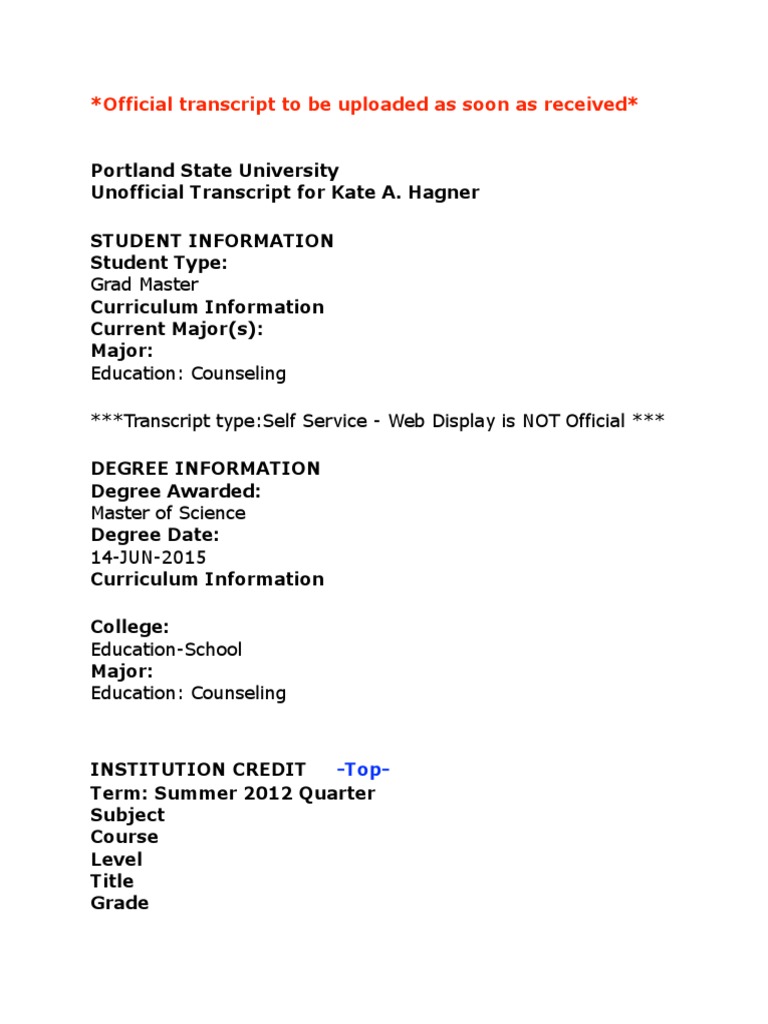Transcript Word | PDF | Course Credit | Grading (Education)