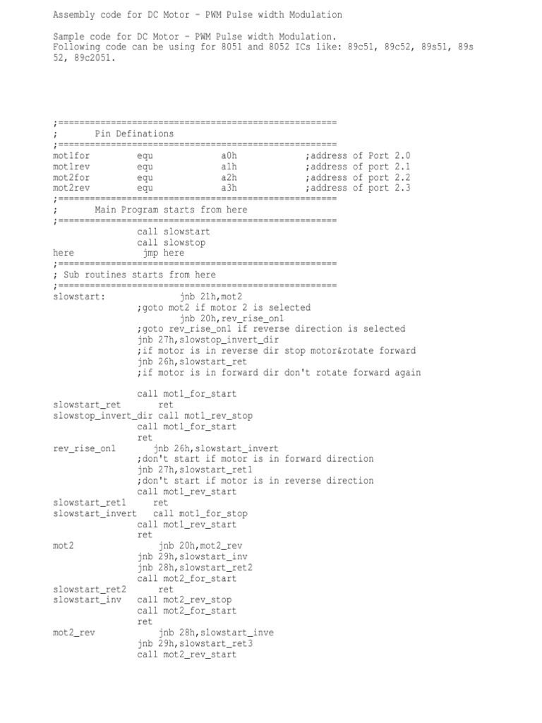 PWM Code for DC Motors | Telecommunications Engineering | Force
