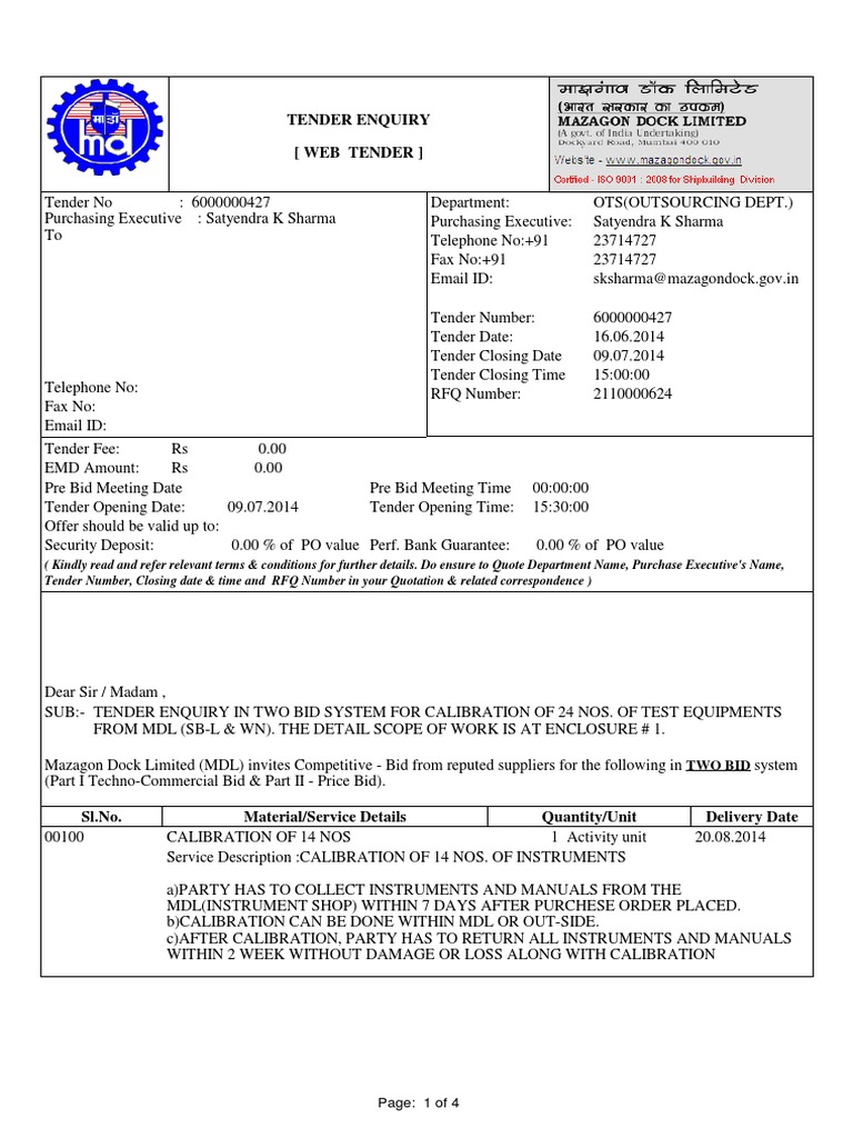 Tender Document | PDF | Calibration | Guarantee