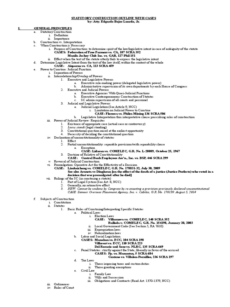 Statutory Construction Principles and Cases | PDF | Statutory ...