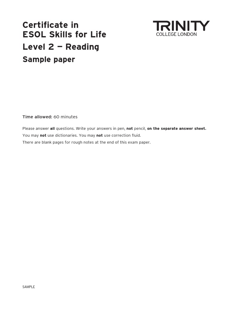 Level 2 - Reading Sample Paper PDF | Download Free PDF | Charlotte ...