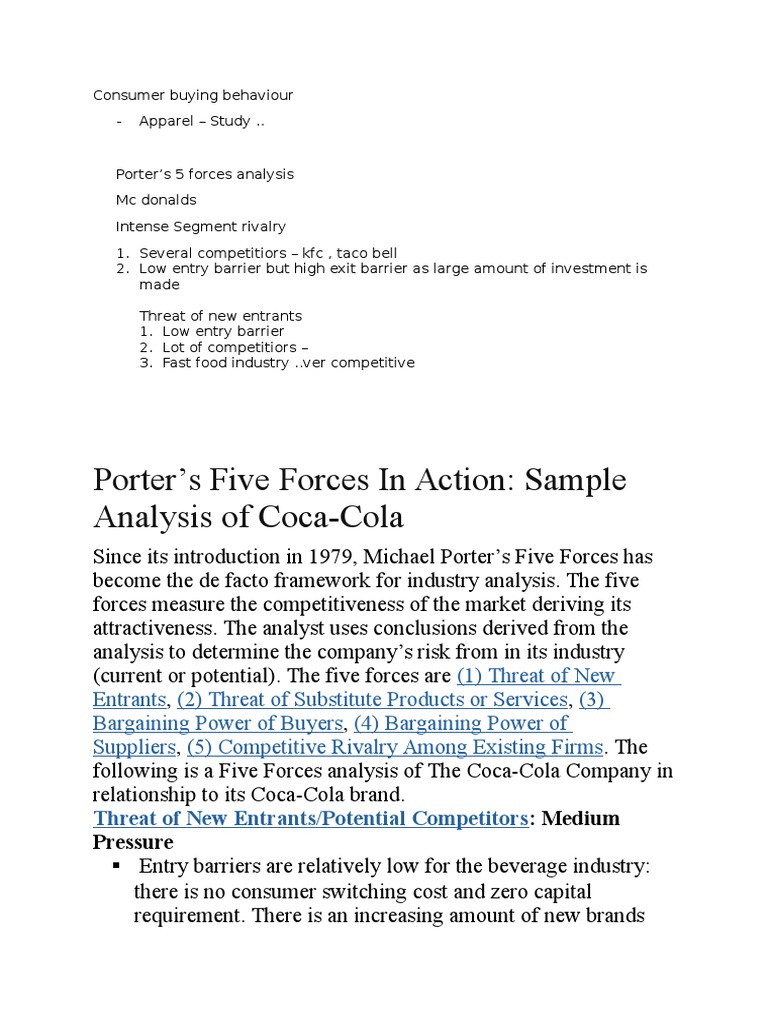 Porter's Five Forces in Action: Sample Analysis of Coca-Cola | PDF ...