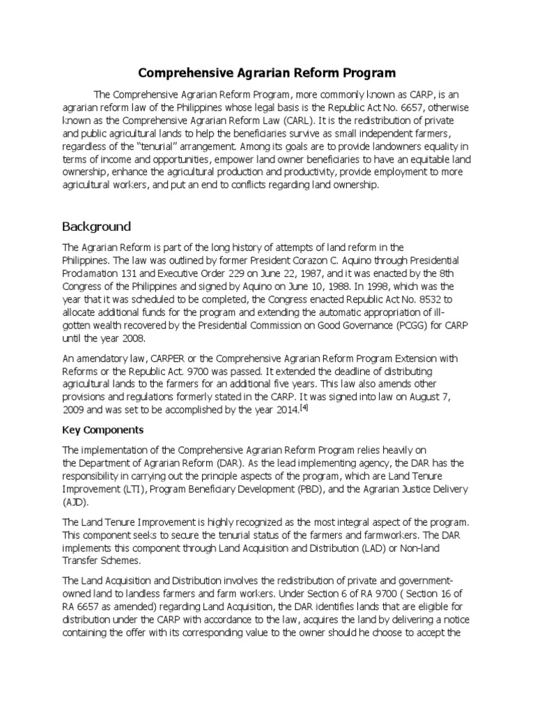 Comprehensive Agrarian Reform Program (CARP) | PDF | Government | Economies
