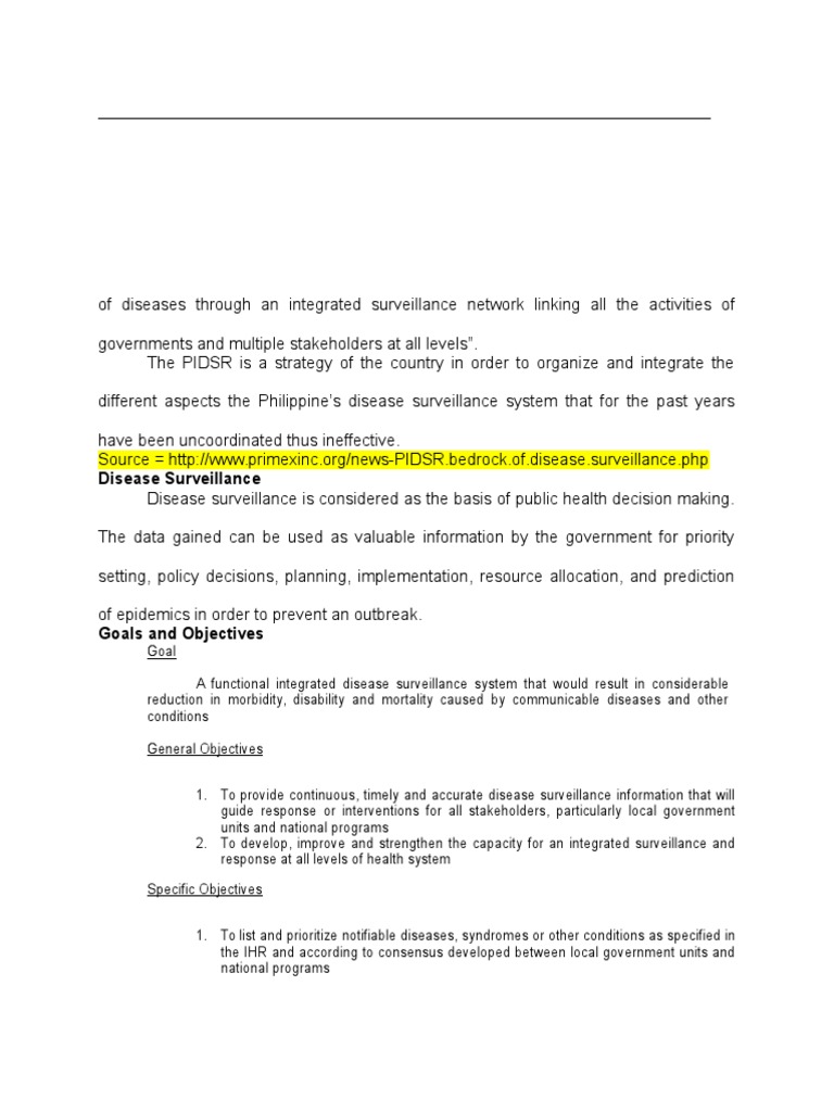 PIDSR | Epidemiology | Surveillance