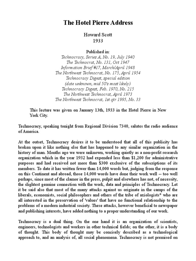 Howard Pierre Hotel's Technocracy Insights | PDF | Wealth | Labour ...