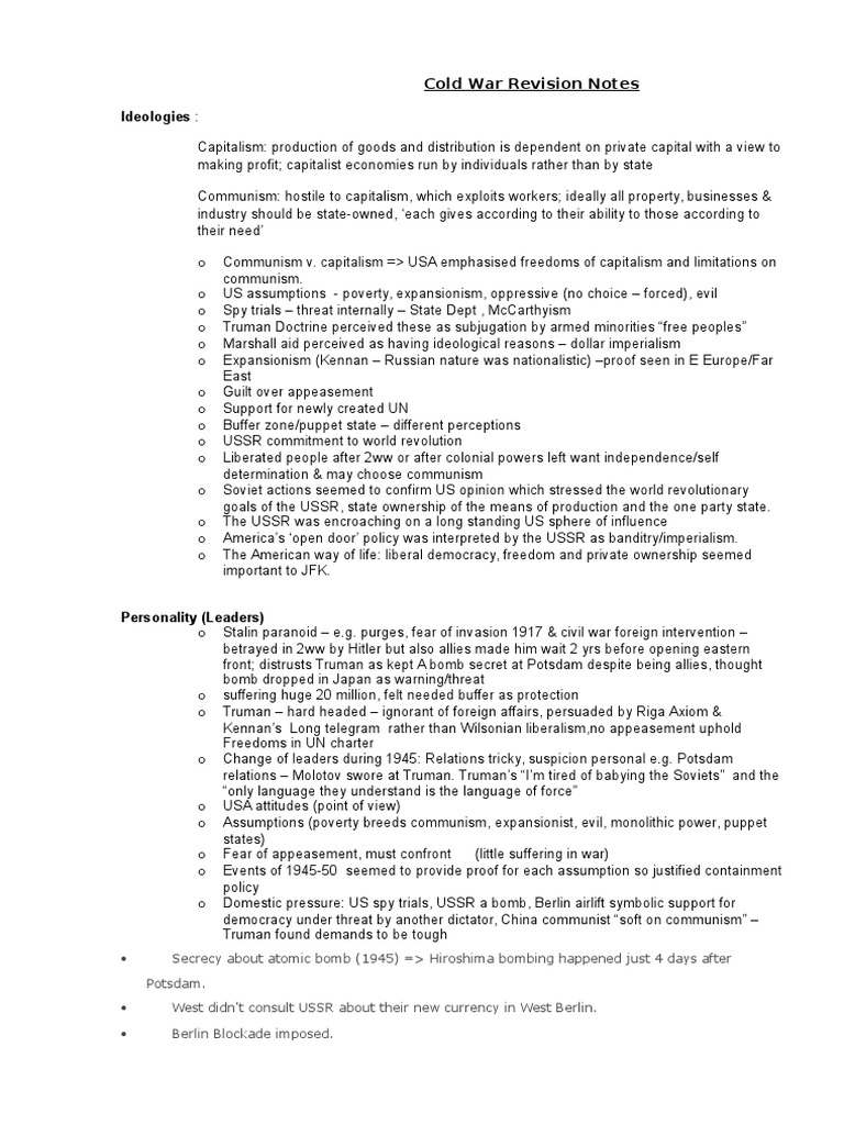 Cold War Revision Notes | PDF | Cold War | Containment
