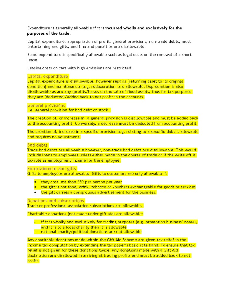 ACA Principles of Tax Expenses Notes | PDF | Expense | Bad Debt