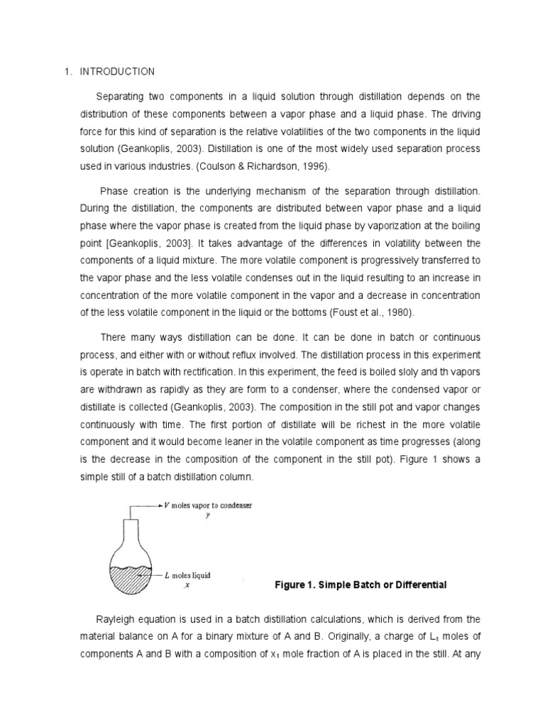Figure 1. Simple Batch or Differential Distillation | PDF ...