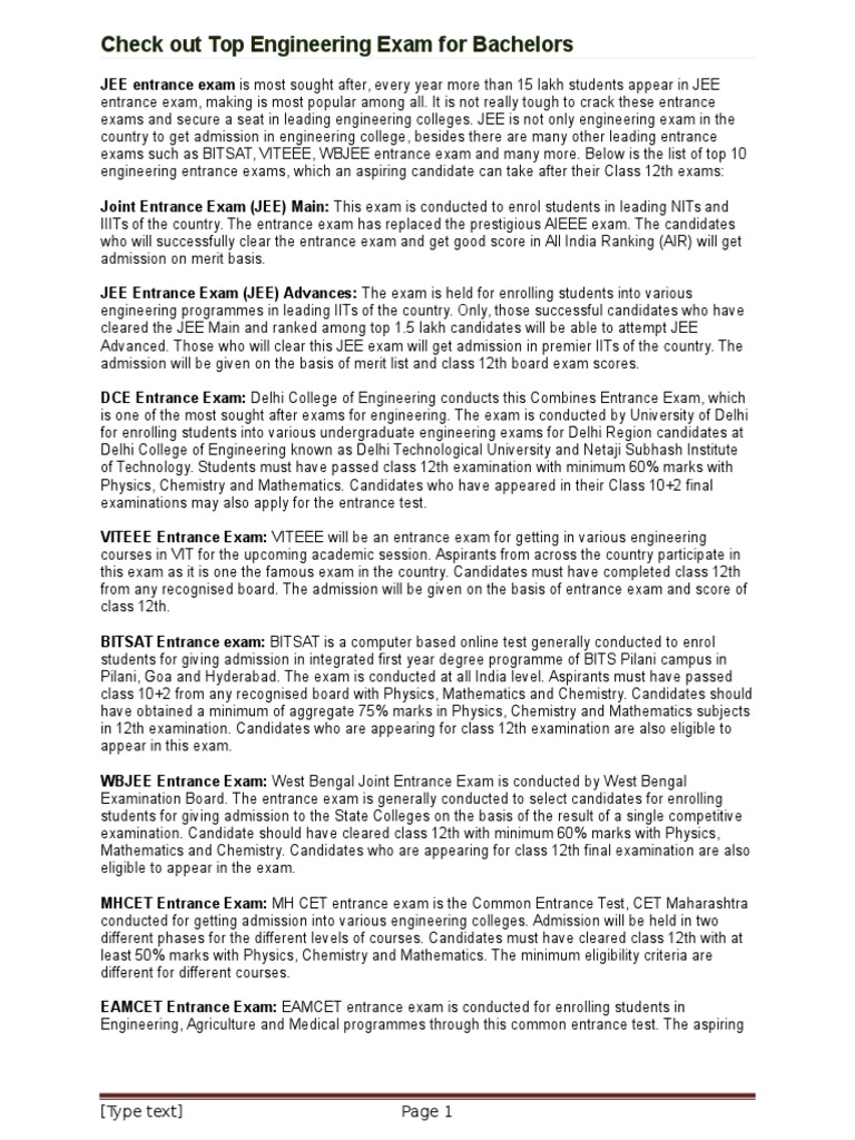 Check Out Top Engineering Exam For Bachelors: (Type Text) | PDF ...