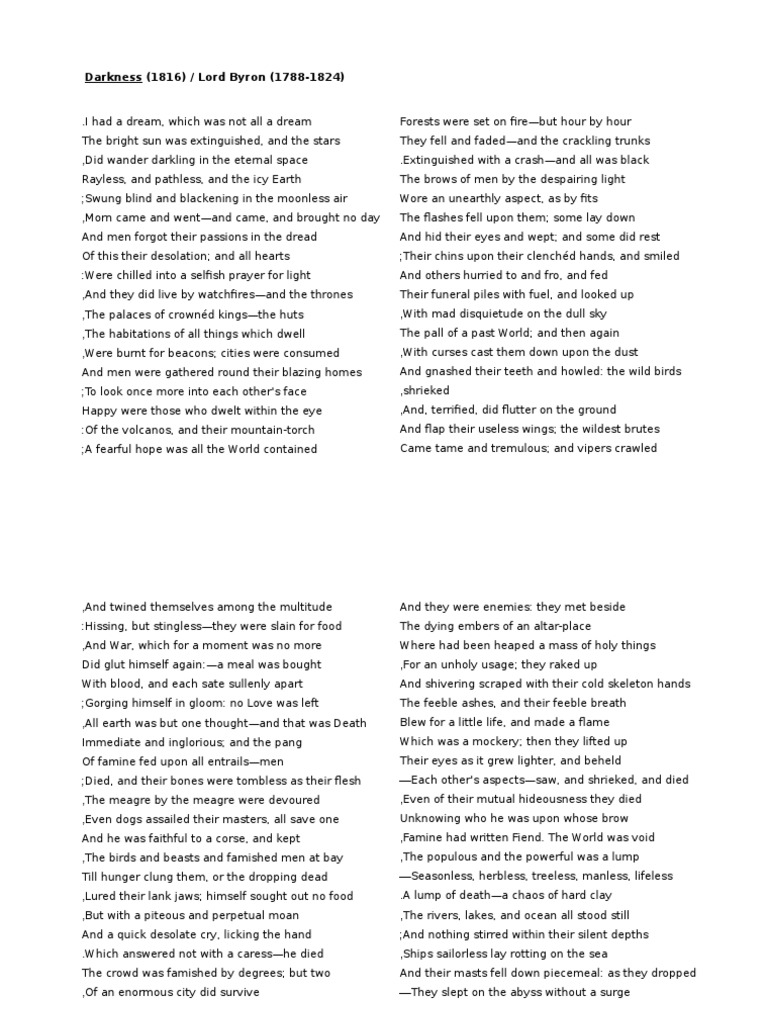 Darkness (1816) / Lord Byron (1788-1824) | PDF | Earth Sciences | Nature