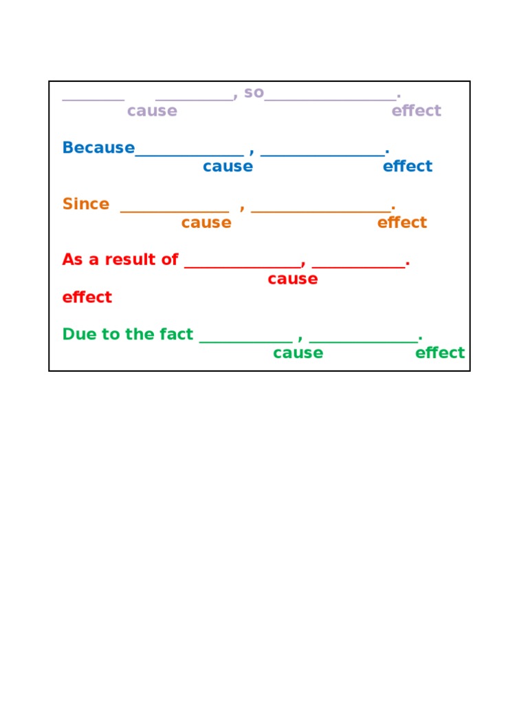 Cause and Effect Sentence Frames | PDF