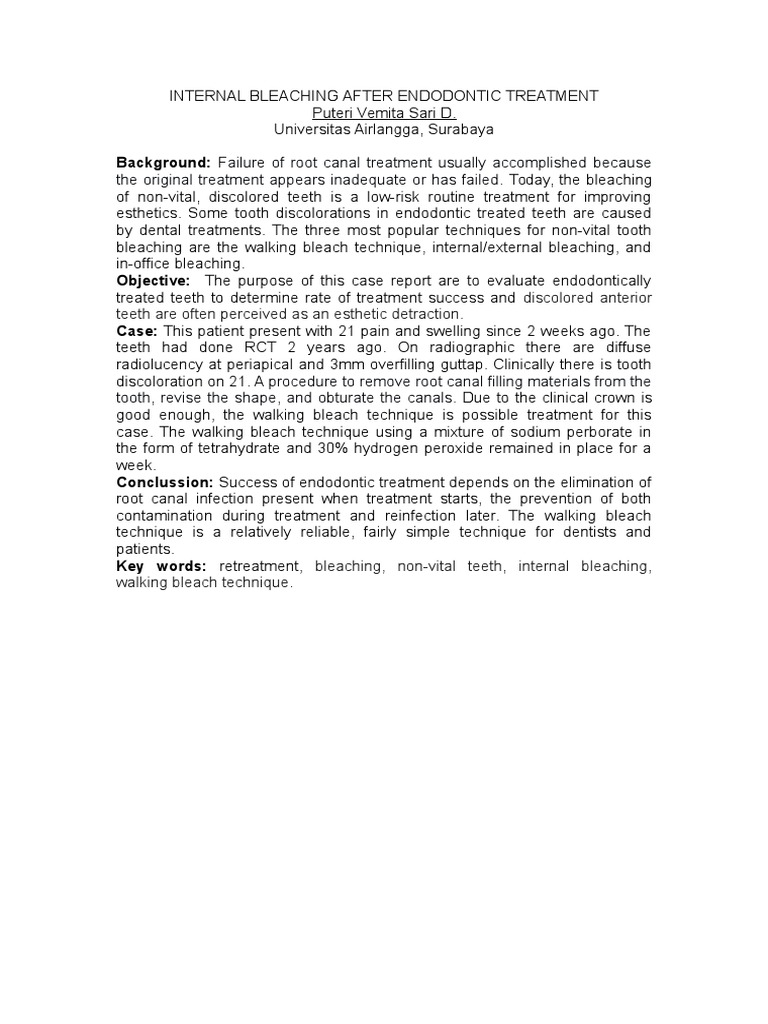 Internal Bleaching Techniques Explained | PDF
