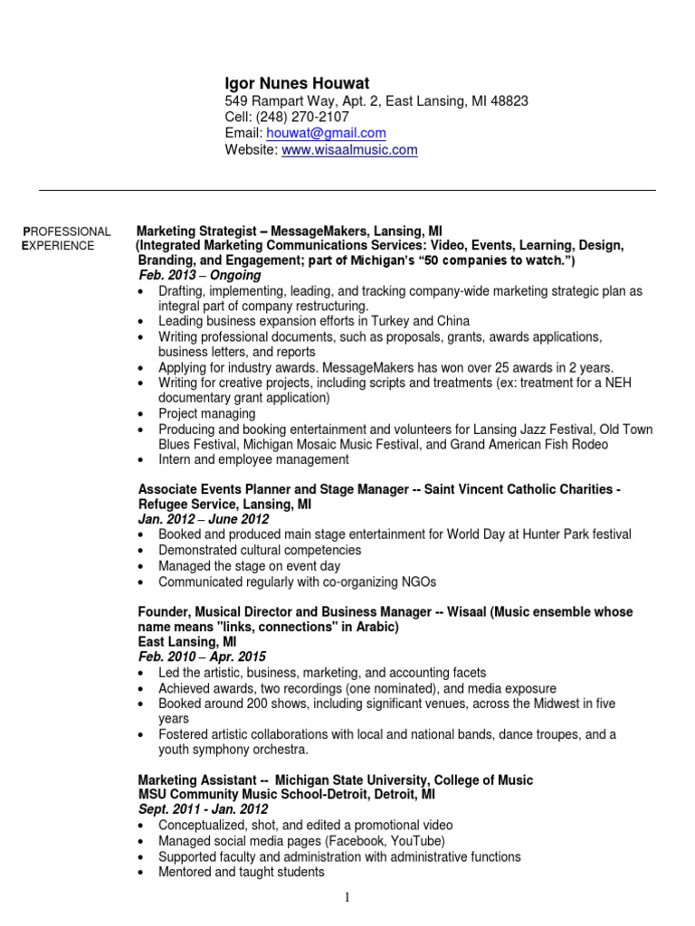Igor Houwat Master Resume | PDF | Michigan State University | Lansing