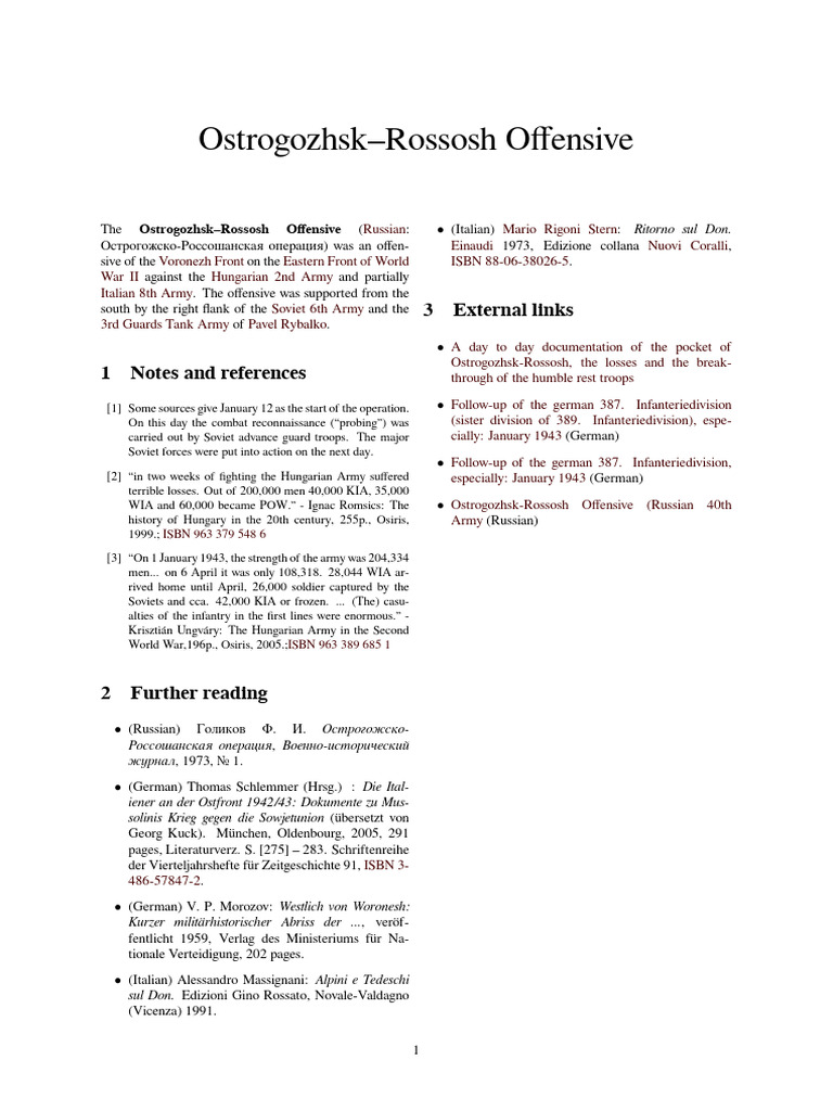 (Wiki) Ostrogozhsk-Rossosh Offensive | PDF | Creative Commons License ...