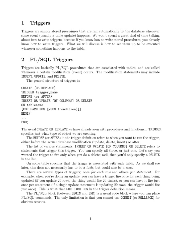 Triggers Are Simply Stored Procedures That Are | PDF | Pl/Sql | Areas Of Computer Science