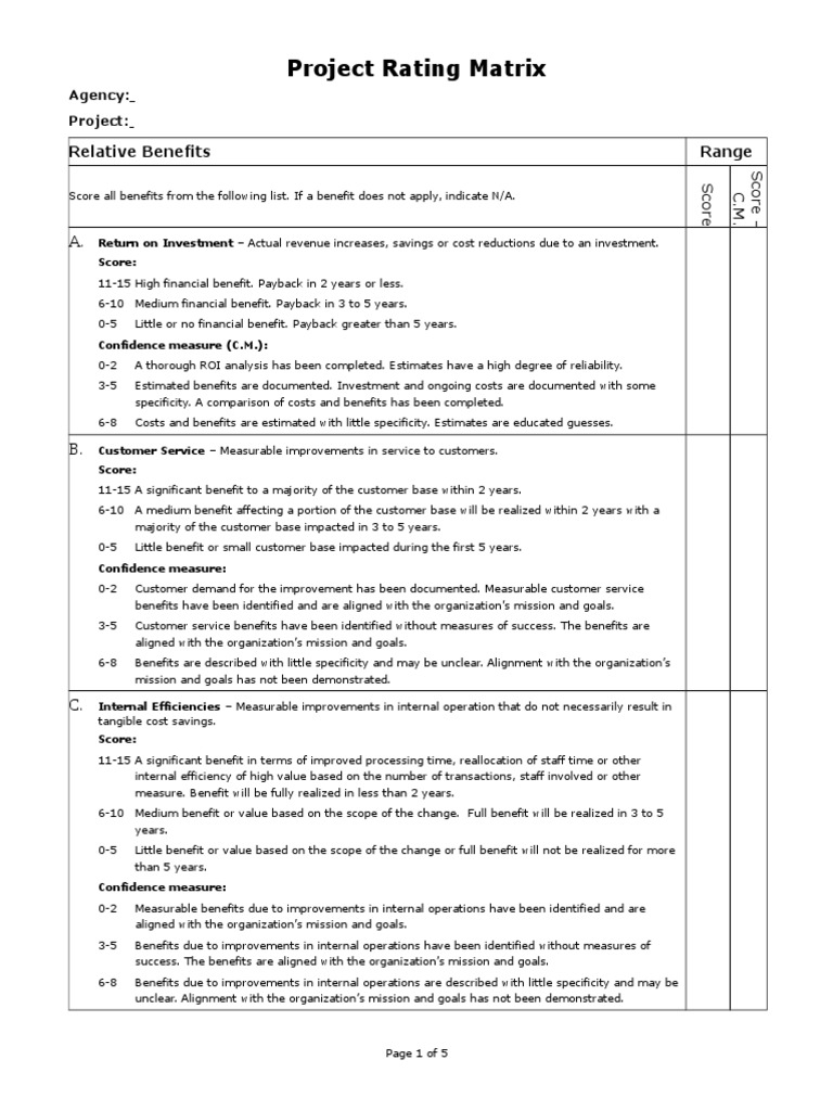 Project Rating Matrix Template | PDF | Business Process | Investing