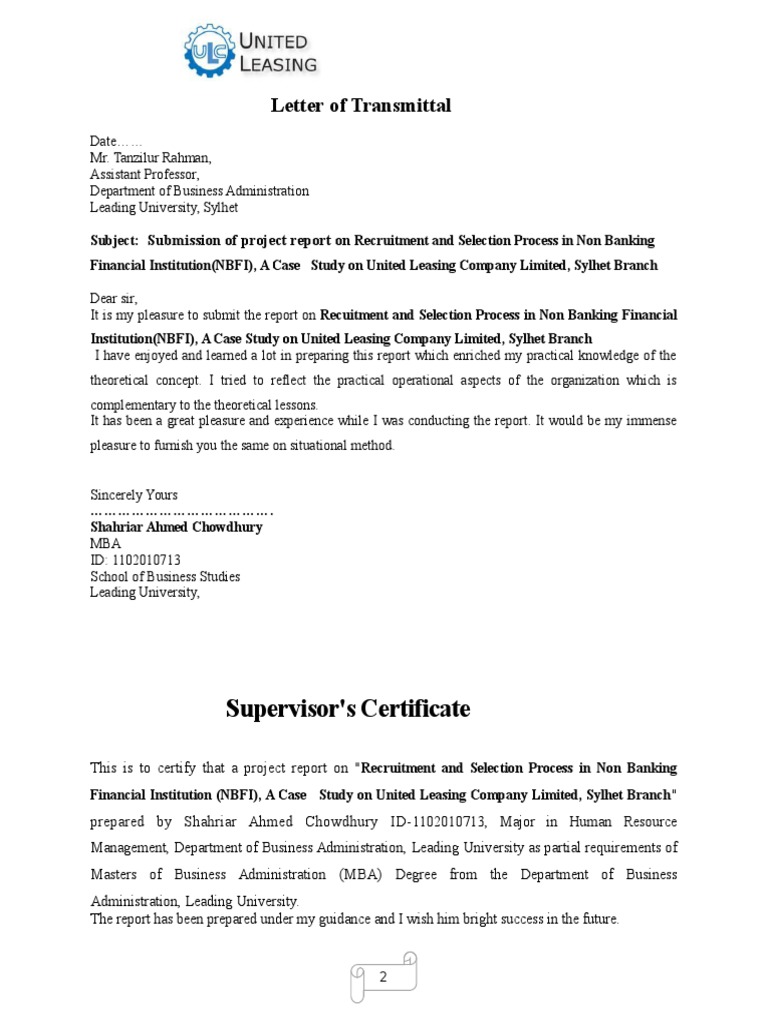 Supervisor's Certificate: Letter of Transmittal | PDF | Human Resource ...