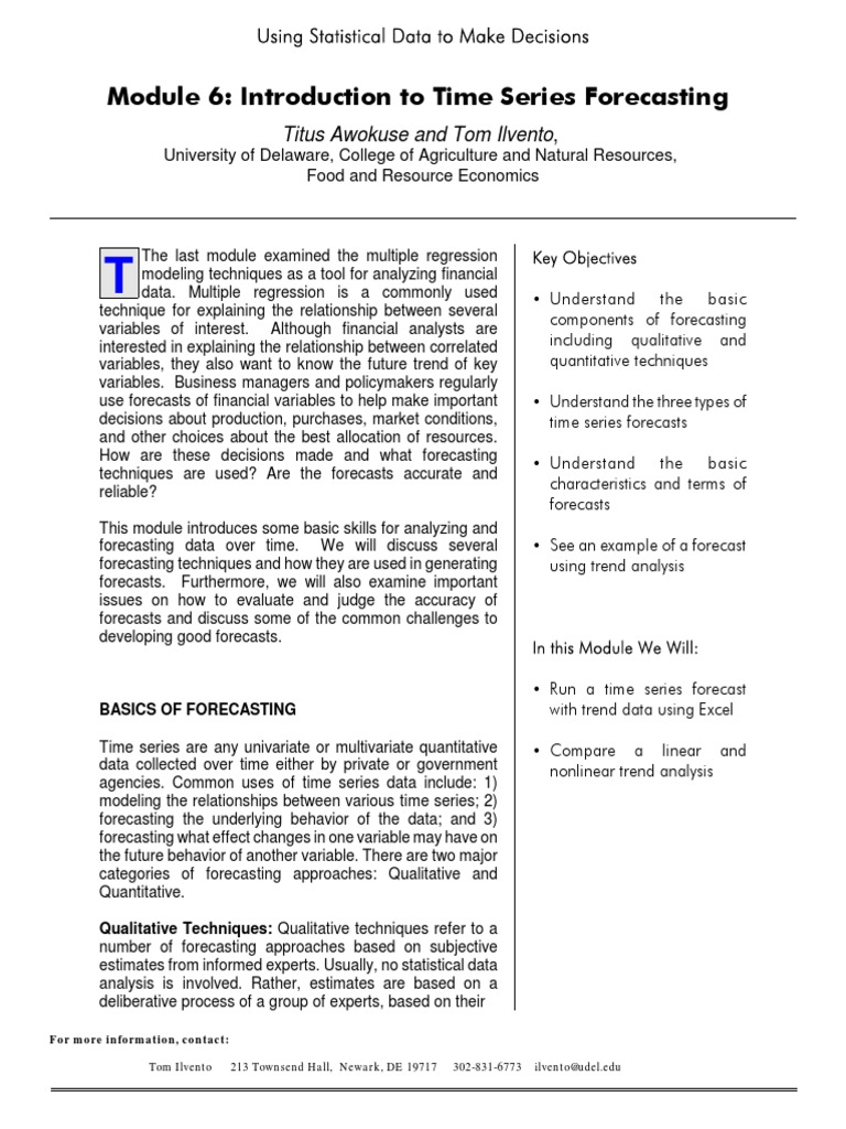 Module 6: Introduction To Time Series Forecasting: Titus Awokuse and Tom Ilvento | PDF | Errors ...