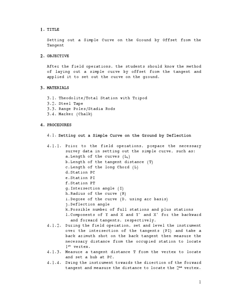 Setting Out A Simple Curve On The Ground by Offset From The Tangent ...
