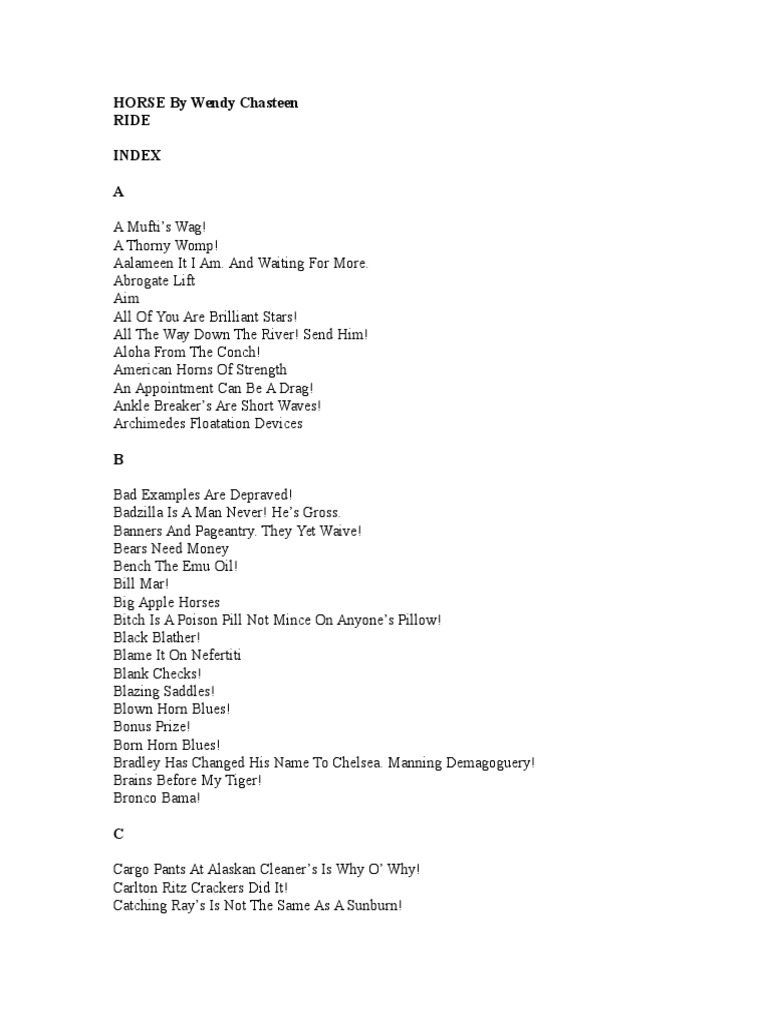 HORSE by Wendy Chasteen Ride Index A | PDF | Leisure