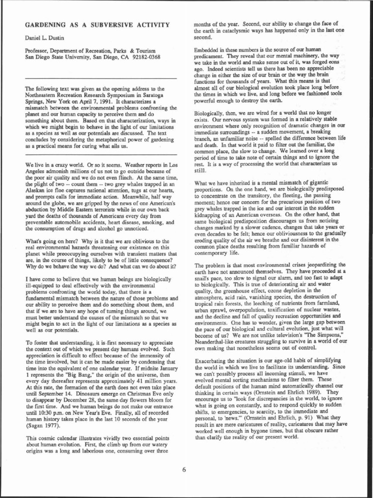 Gardening As A Subversive Activity | PDF | Earth | Mind