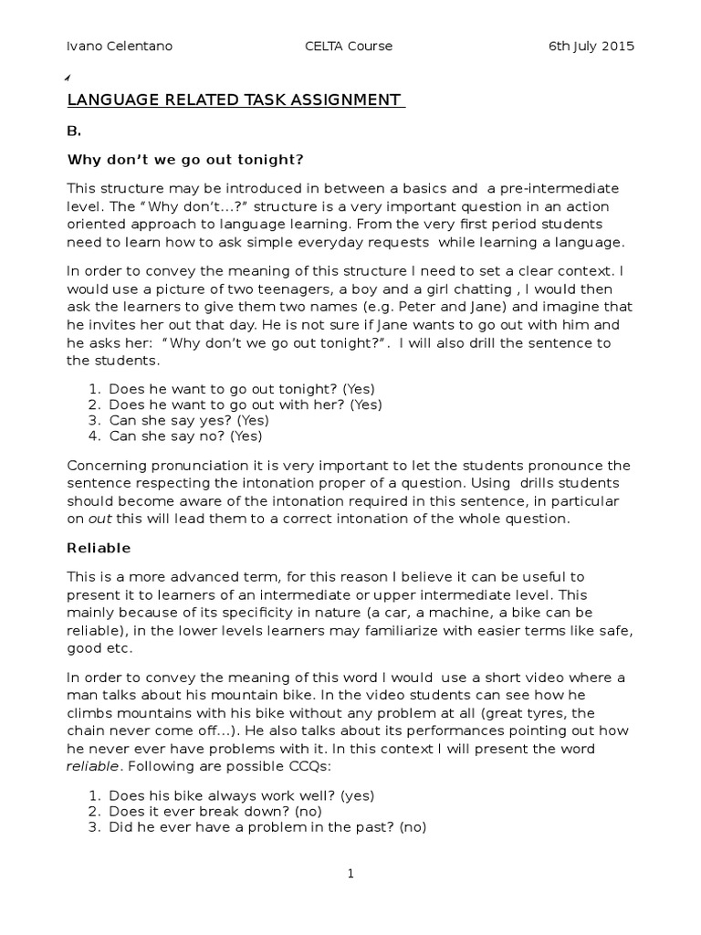 Language Related Task CELTA Course | Stress (Linguistics) | English ...