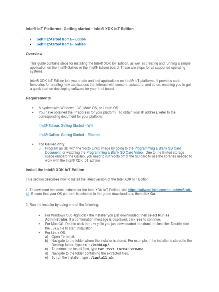 Intel Iot Platforms Getting Started | PDF | Installation (Computer ...