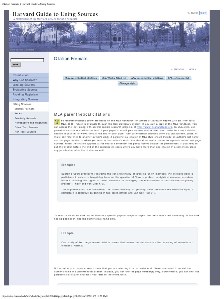 Harvard Guide To Using Sources: Citation Formats | PDF | Citation ...