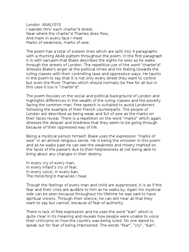 London by William Blake (Analysis) | PDF | William Blake | Poetry