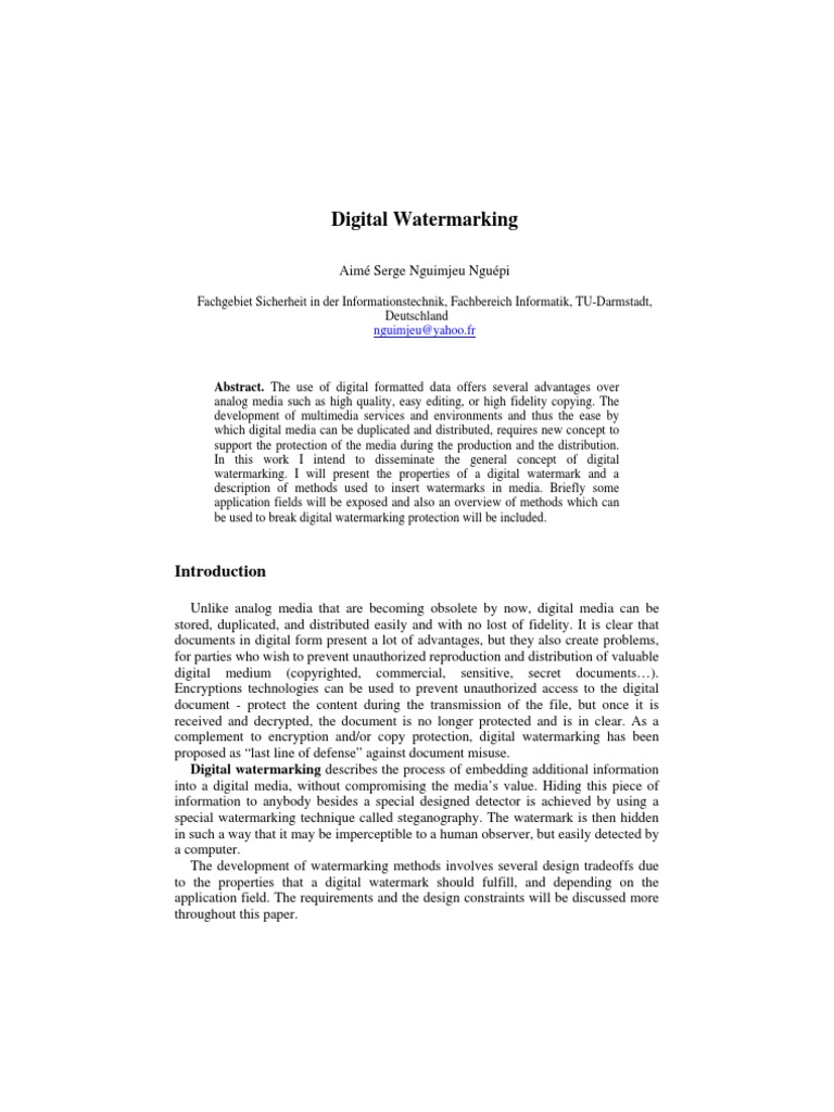Watermarking 2 | Download Free PDF | Data Compression | Digital Technology