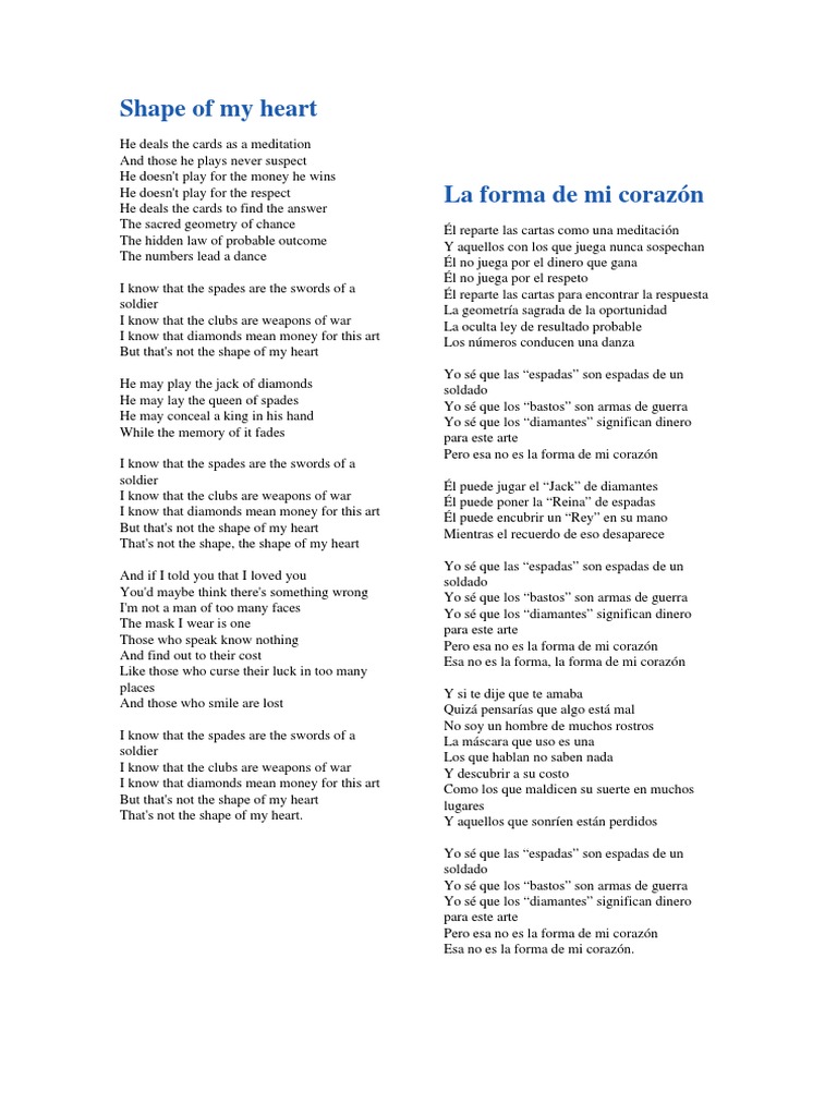 Shape of My Heart-Letra Ingles y Traducida | PDF