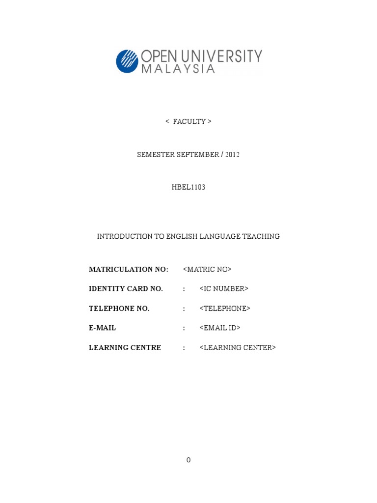 Matriculation No: Identity Card No.: Telephone No.: E-Mail: Learning ...