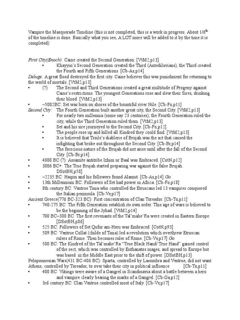 Vampire The Masquerade Timeline | PDF | Horror Fiction | Vampires