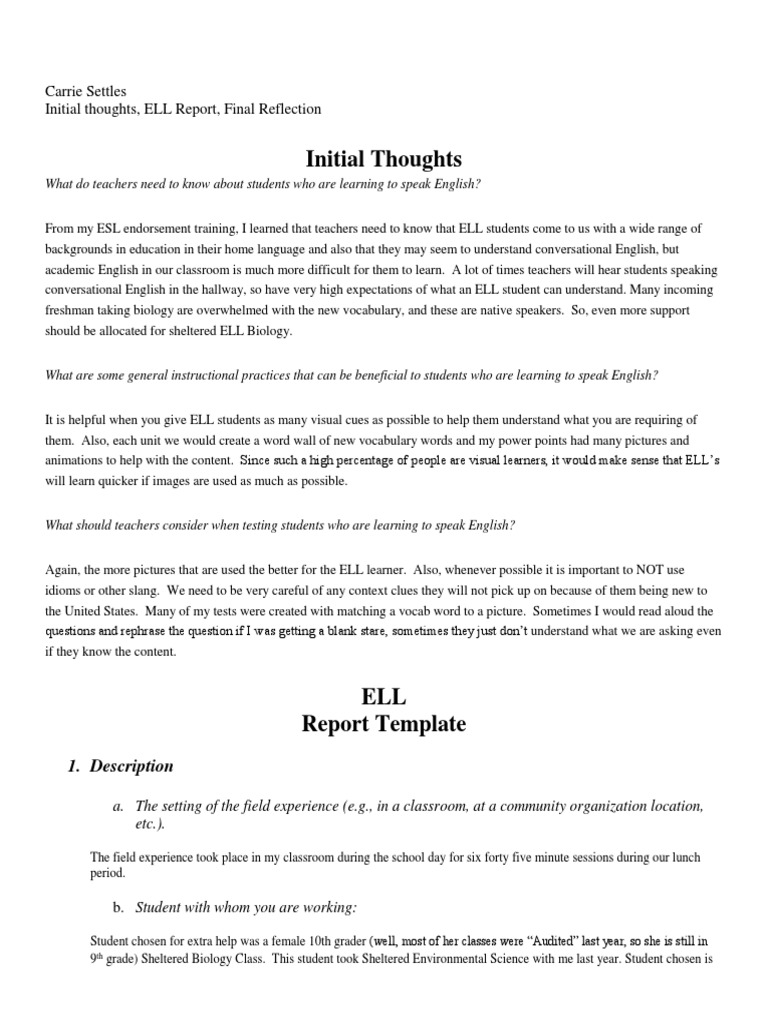 Settles Carrie ELL Report Template | PDF | Cell Nucleus | Cell (Biology)
