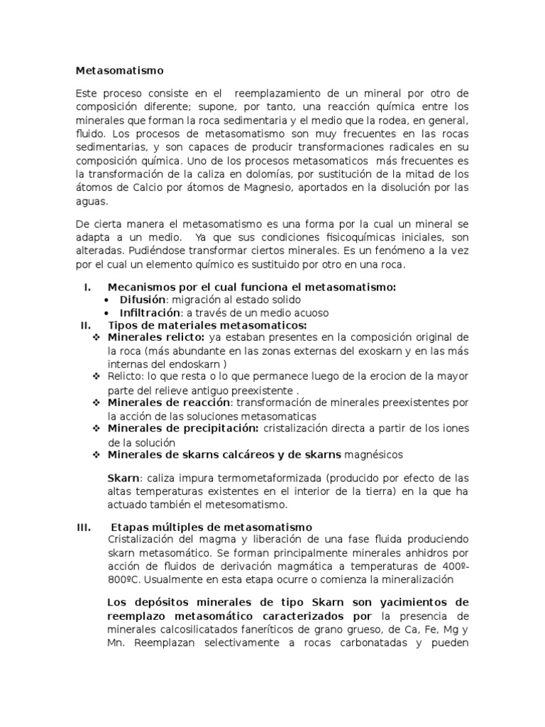 Metasomatismo 1 Y2.docx56 | PDF | Roca (geología) | Minerales
