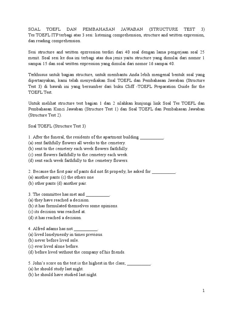 Soal TOEFL | PDF | Common Sense | Divorce