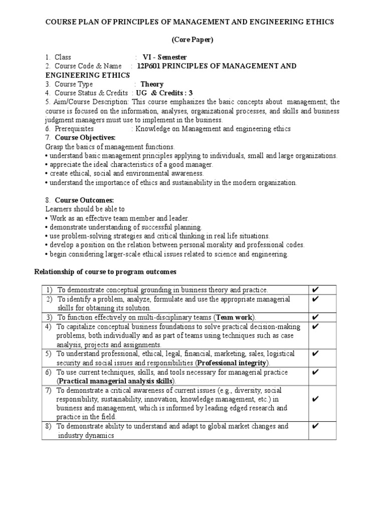 Course Plan-Pom and Ee | Download Free PDF | Morality | Strategic ...