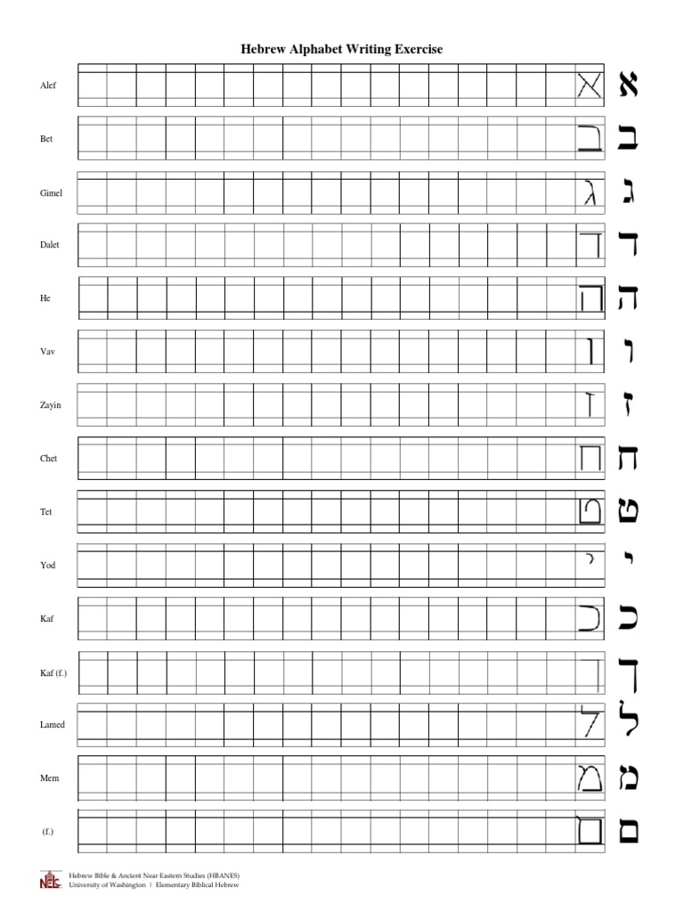 Hebrew Alphabet Writing Exercise | PDF | Foreign Language Studies ...