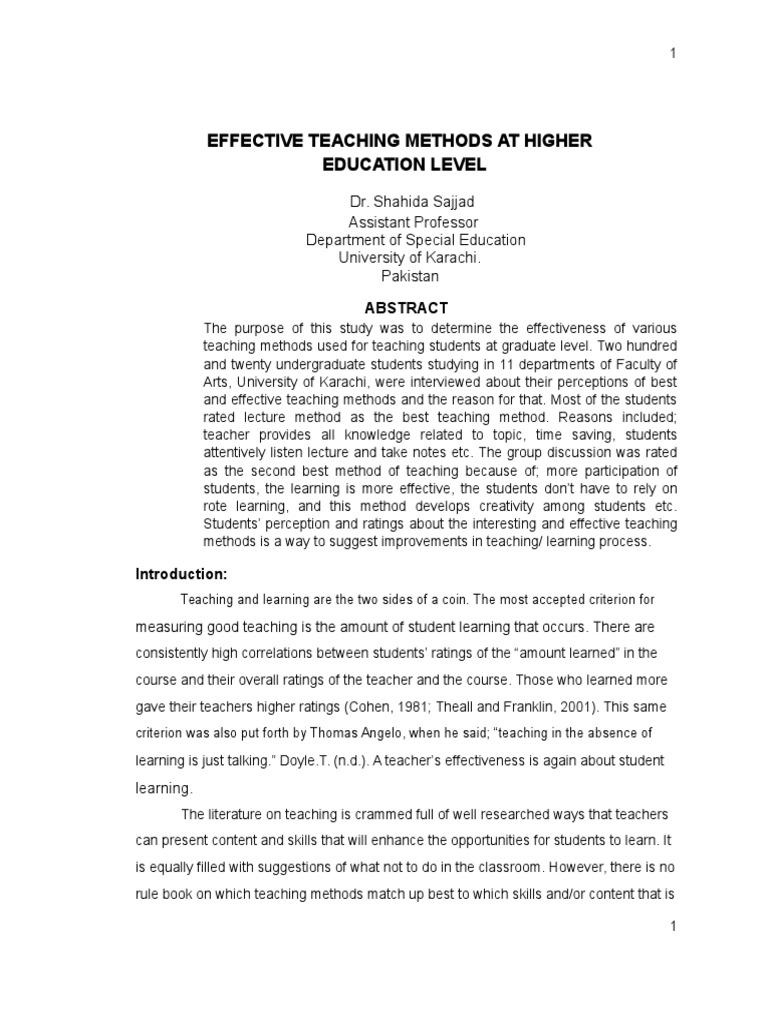 Effective Teaching Methods at Higher Education Level | PDF | Teaching Method | Lecture