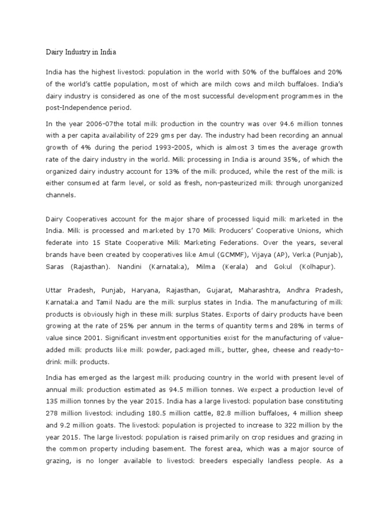 Dairy Industry in India - An Intro | PDF | Livestock | Dairy