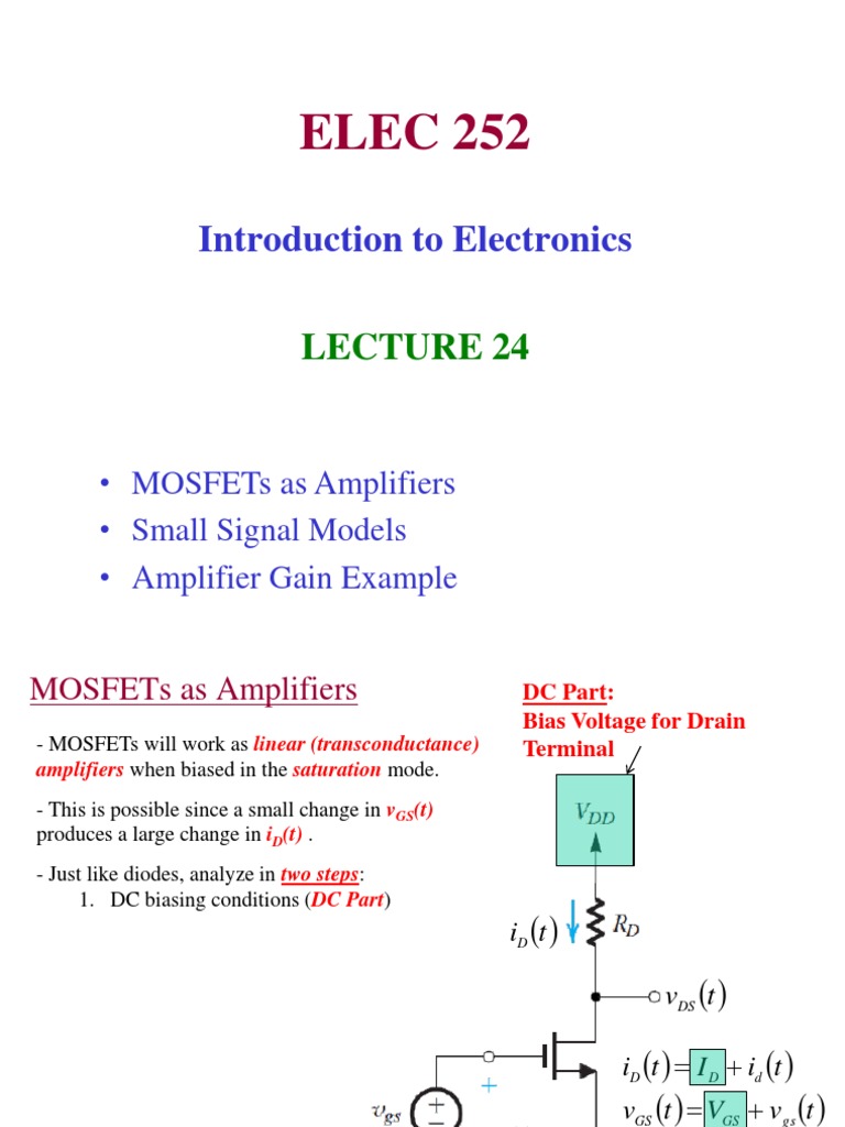Lecture 24 - MOSFET Amplifiers, Small Signal Model, Common Source ...