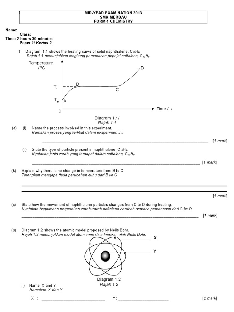 Chemistry f4 Mid-year Exam | Chemical Compounds | Atoms