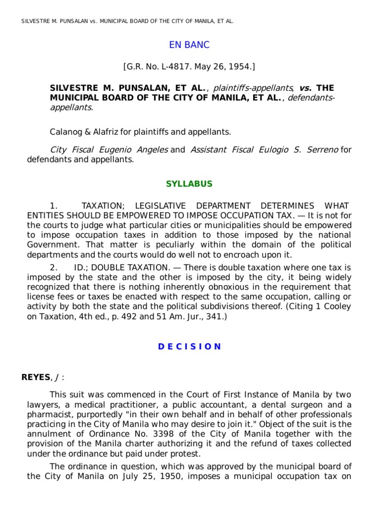 Punsalan Vs Manila | Download Free PDF | Local Ordinance | Internal ...