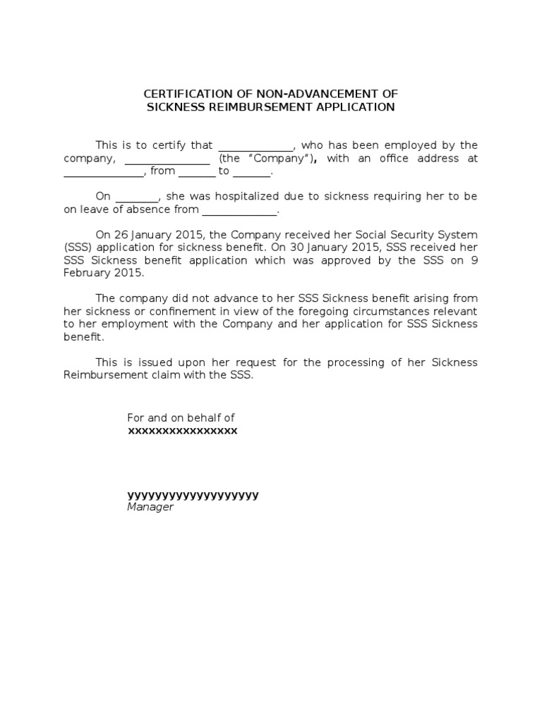 Certification of Non-Advancement of Sickness Benefits | PDF ...