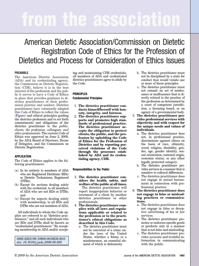Dietetics Code of Ethics | PDF | Dietitian | Social Institutions