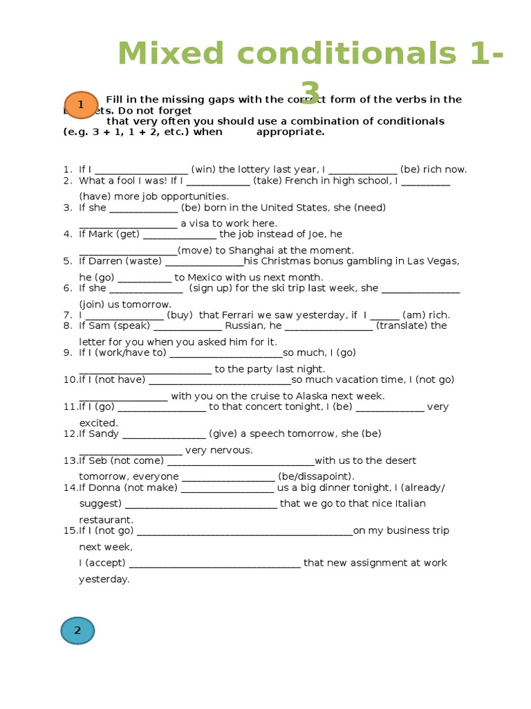 Mixed Conditionals 1-3 | PDF