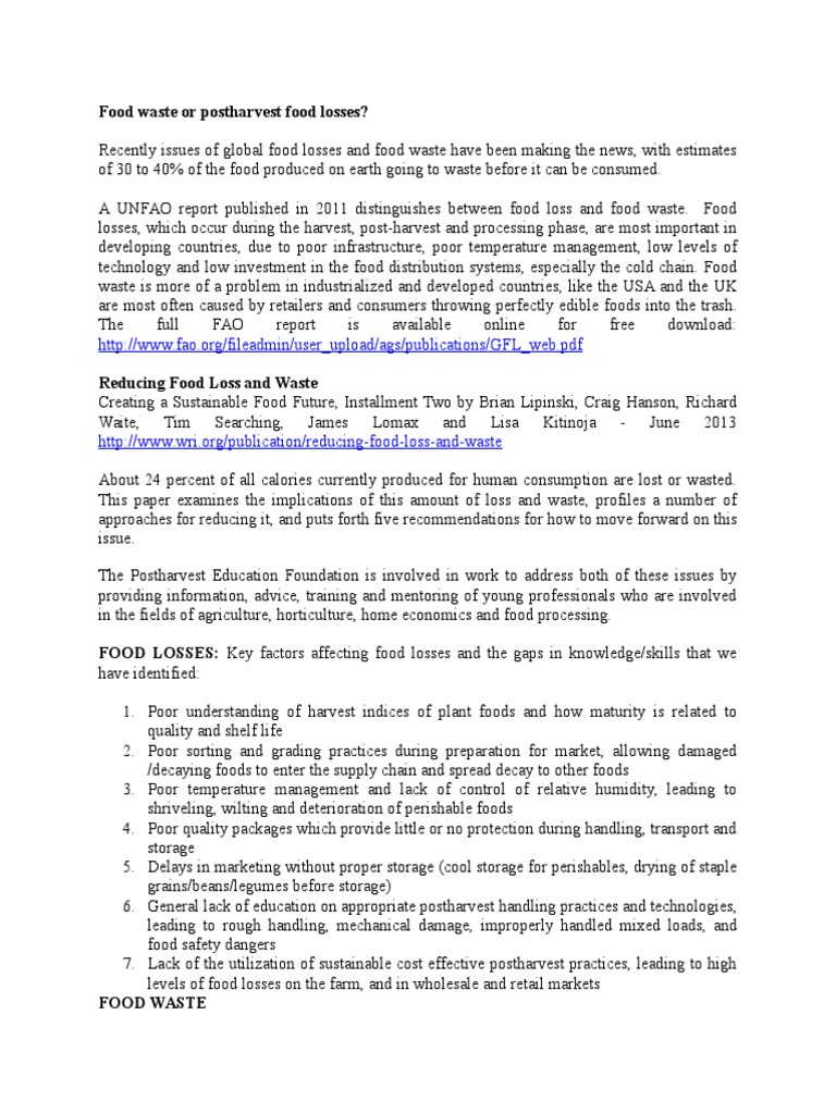 Food Losses During Food Processing As Food Waste | PDF | Food ...