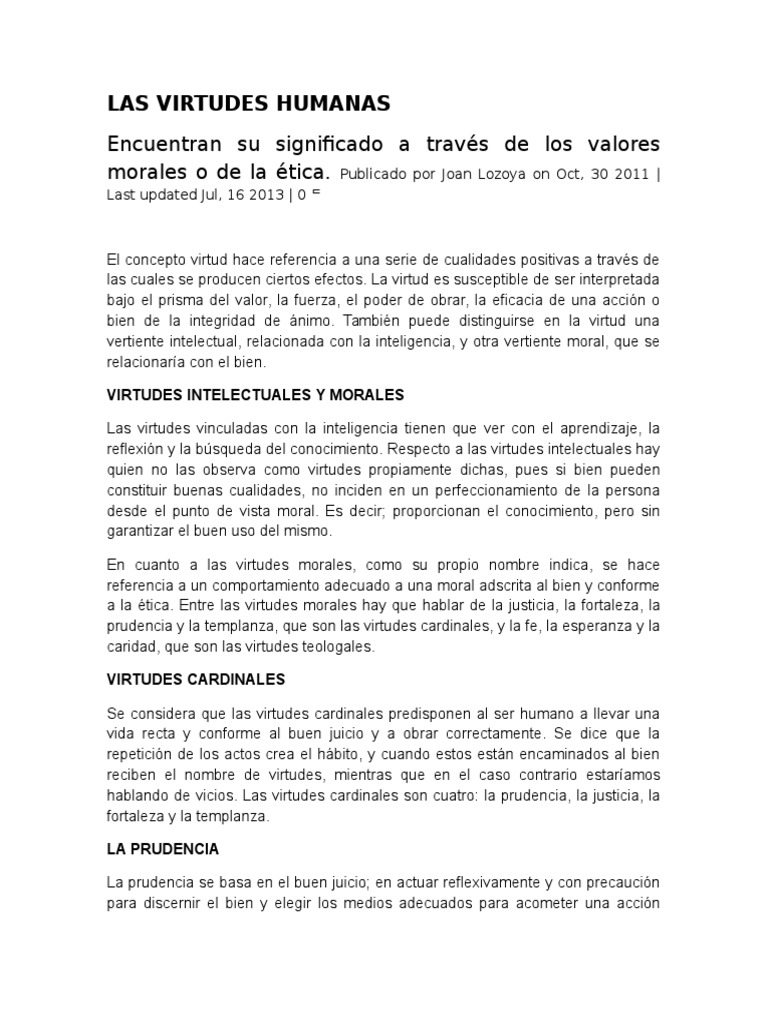 Las Virtudes Humanas | PDF | Prudencia | Justicia
